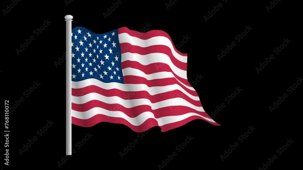 USA flag flying on a flag pole with a transparent background and an ...
