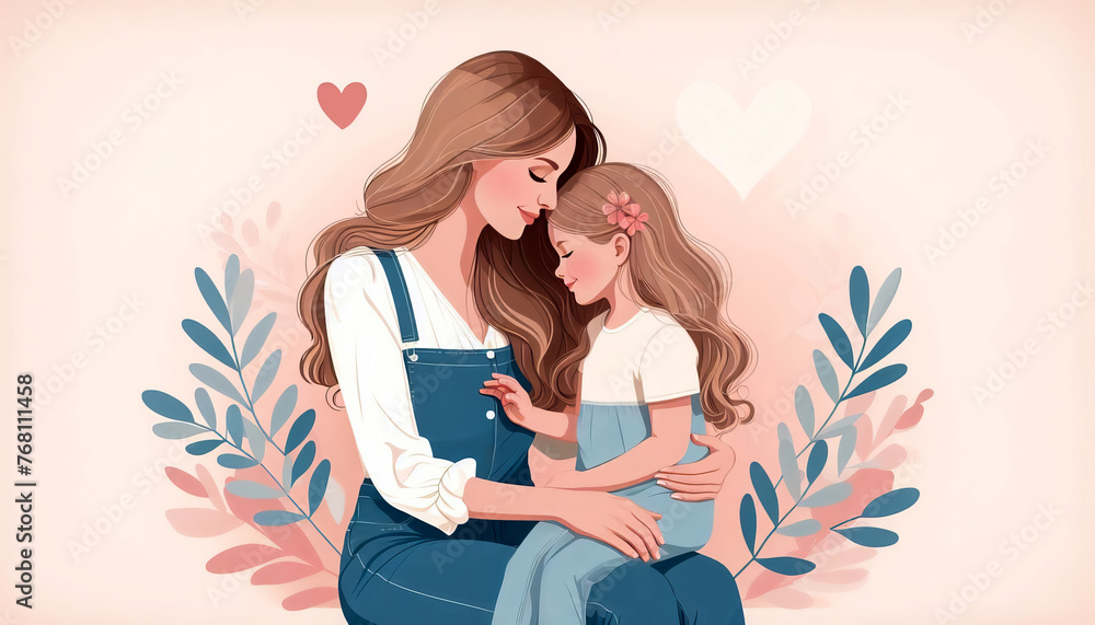 happy mothers day illustration in cartoon anime style with smiling mom ...