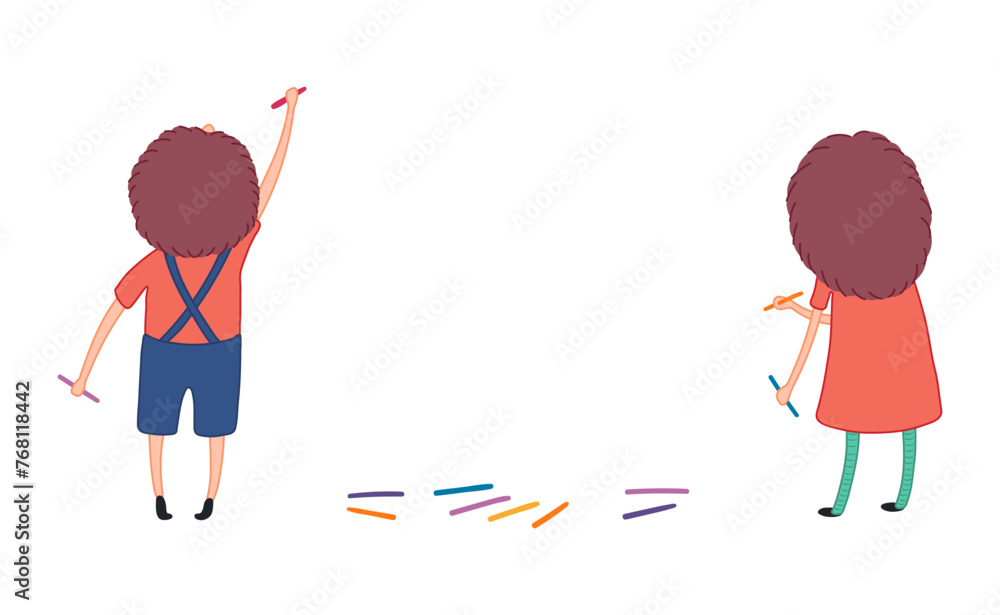 Cute kids drawing with crayons hand drawn cartoon character ...