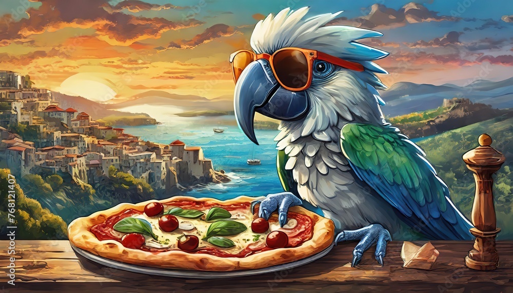 cat eating pizza, parrot eating pizza, animals eating pizza, hawaiian ...