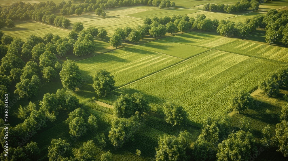 Rural vista: Aerial preview showcases lush green fields in agro culture ...