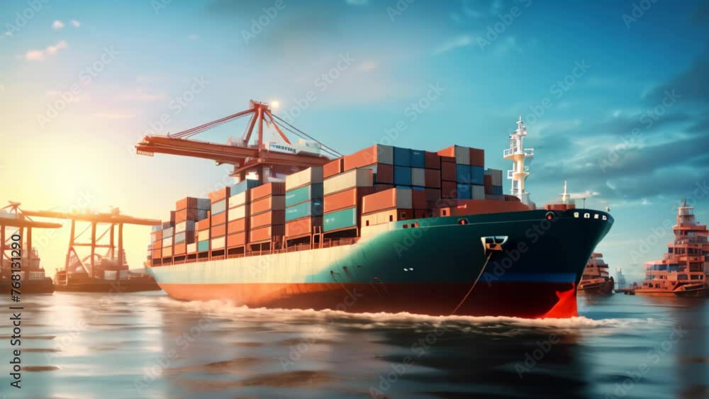 Vidéo Stock Containers loading and unloading at the port terminal. 3d ...