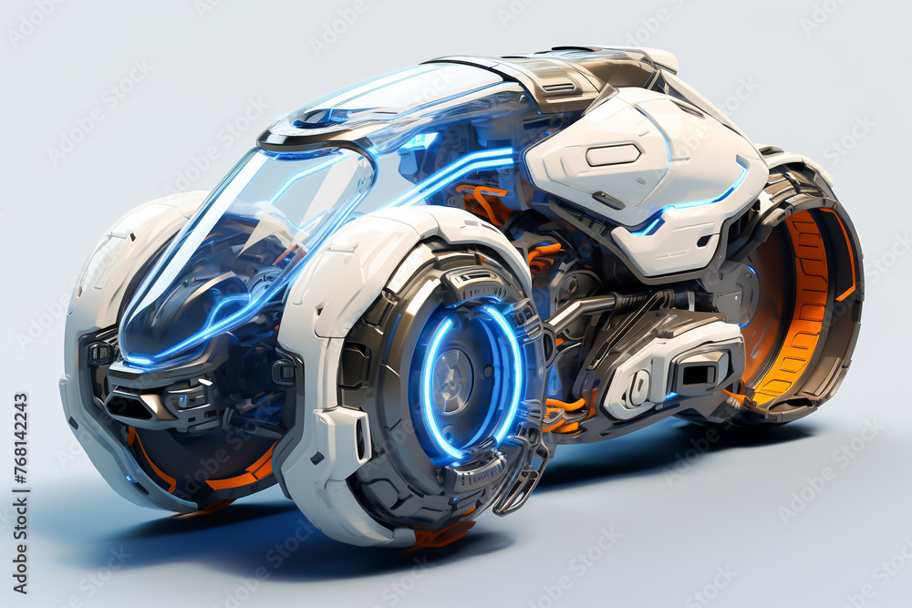 Realistic cyberpunk motorcycle with off-road epecs in white background ...