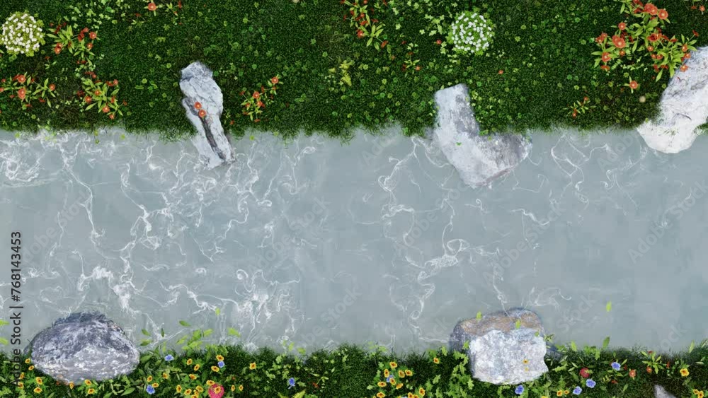 running in a river top view. 3d animation of a man running in a river ...