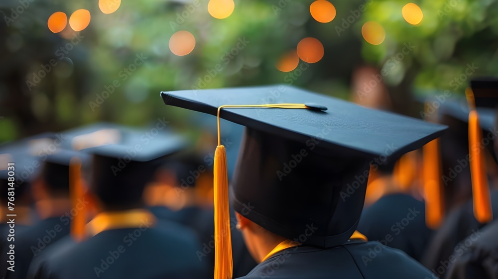 Successful graduation from university, Rear view of university ...