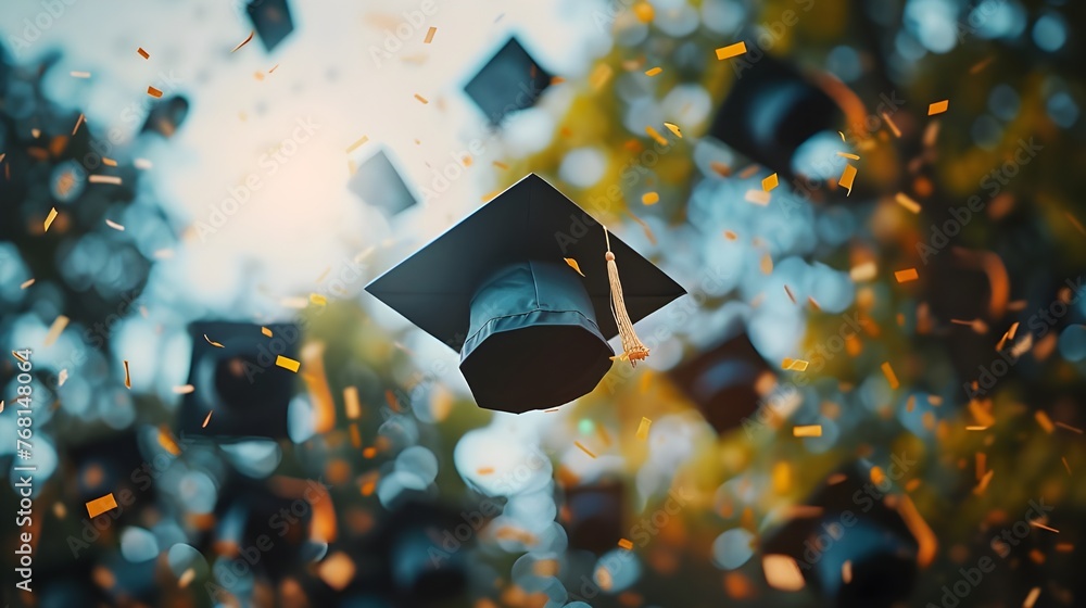 Successful graduation from university, Rear view of university ...