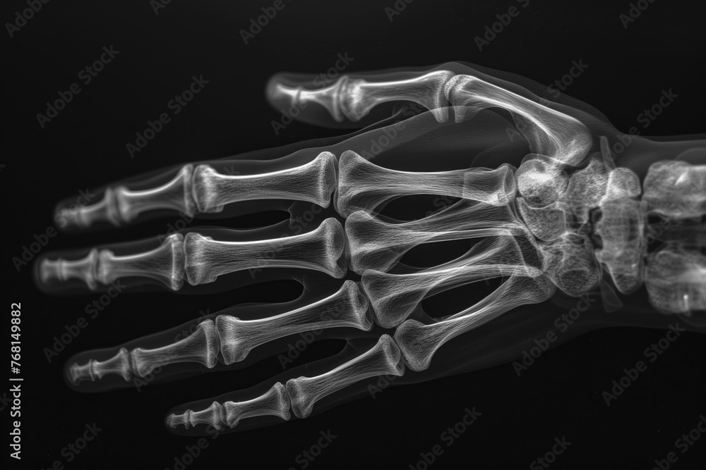 X-ray image depicts bones of human hand against black background AI ...