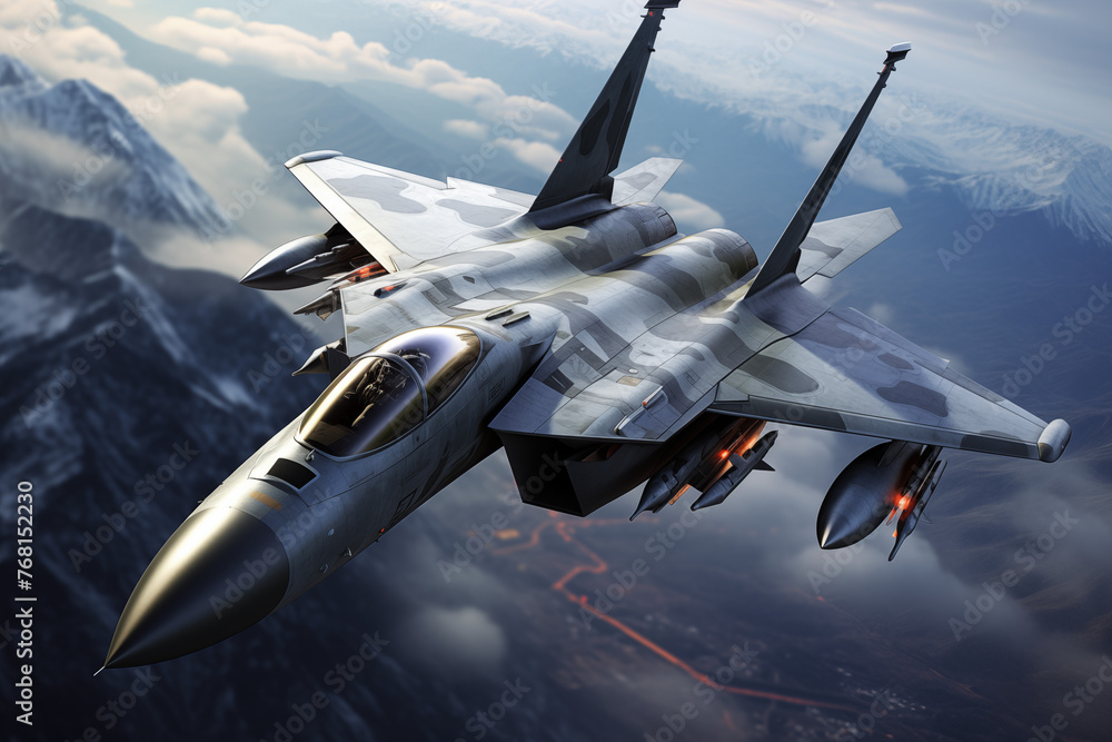 Fighter plane in the sky. Air Force. Military service. Air war ...