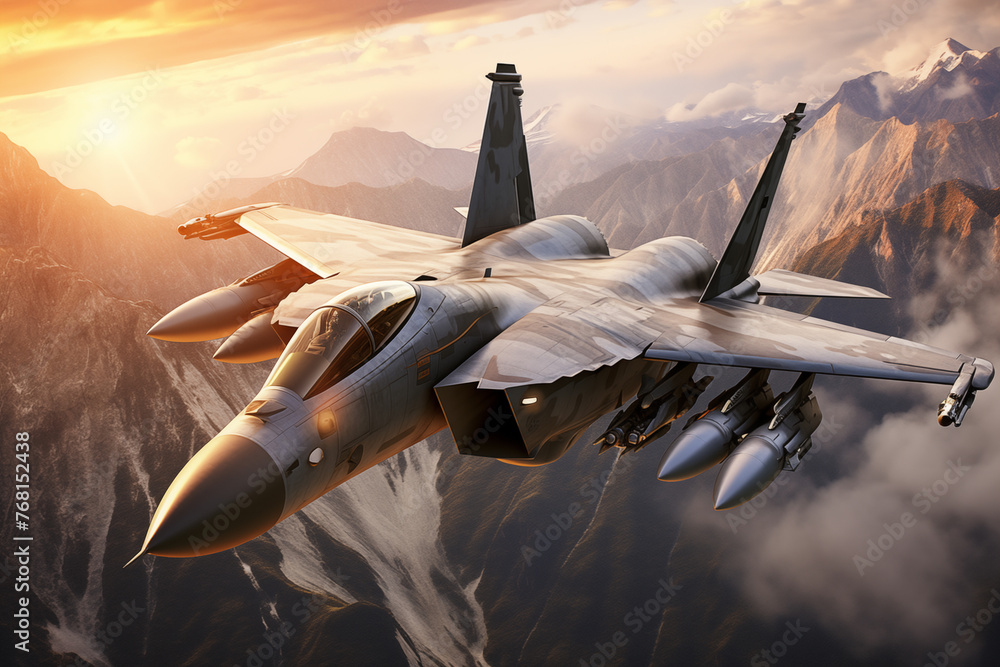 Fighter plane in the sky. Air Force. Military service. Air war ...