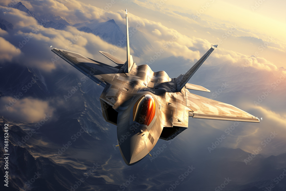 Fighter plane in the sky. Air Force. Military service. Air war ...