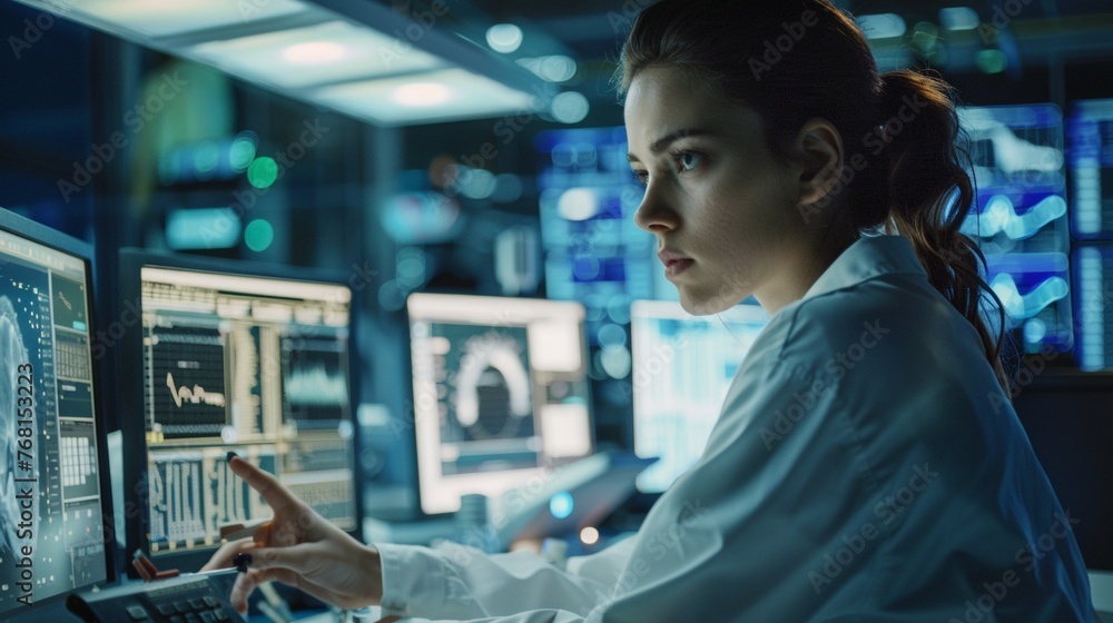 Female Engineer Programming Robotic Machinery: Innovating Manufacturing Processes Stock ...