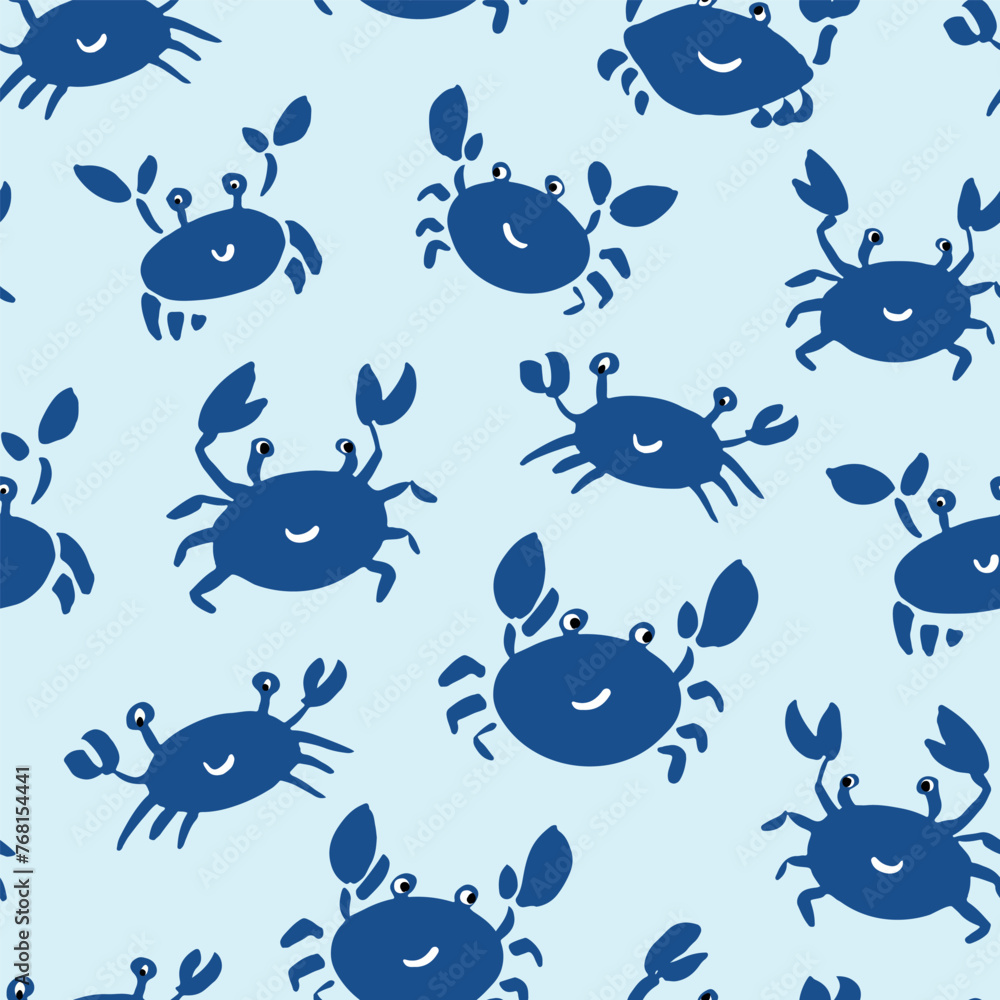 Vector repeating pattern with funny navy crabs on light blue background ...