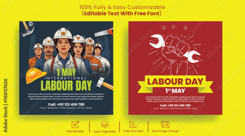 International labour day,may 1st celebration party social media post ...