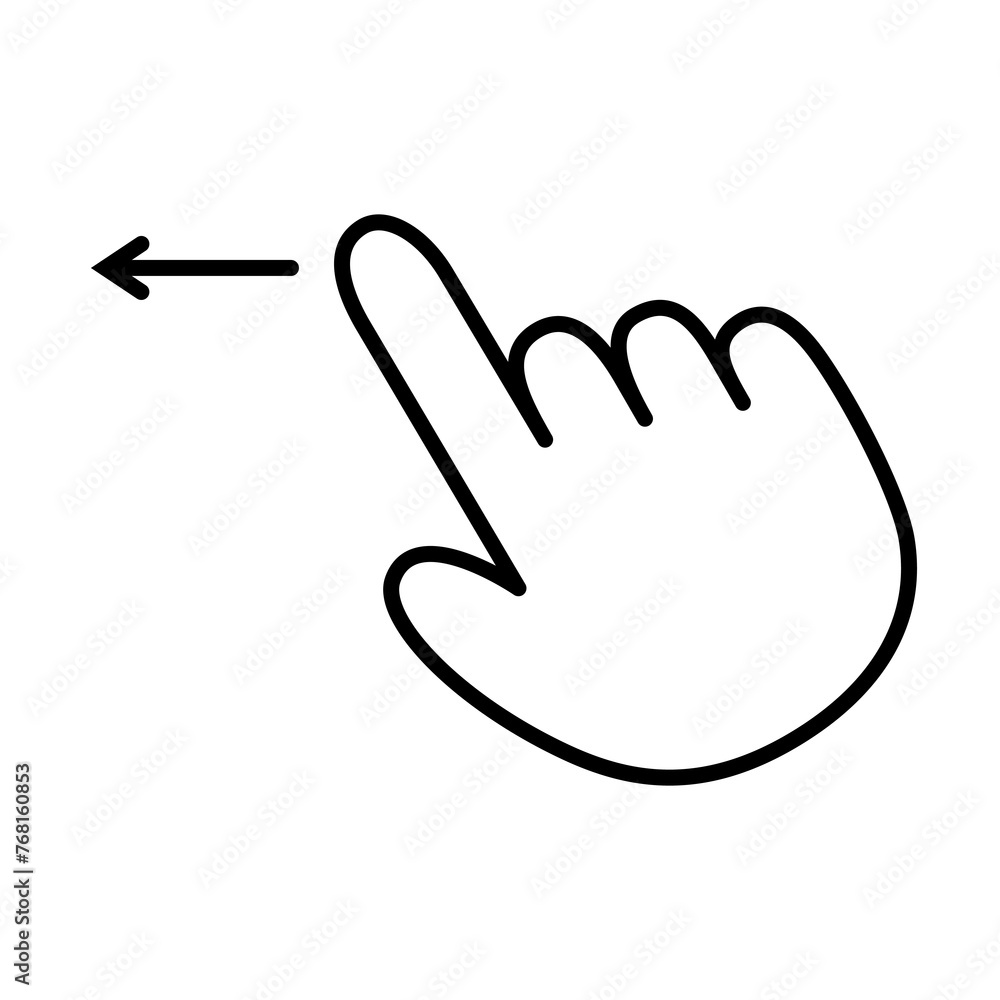 Pointing hand swipe left gesture isolated vector icon. Move to left hand gesture cutout clipart ...