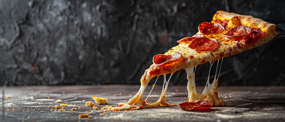 Slice of A single slice of pepperoni pizza with melted cheese ...