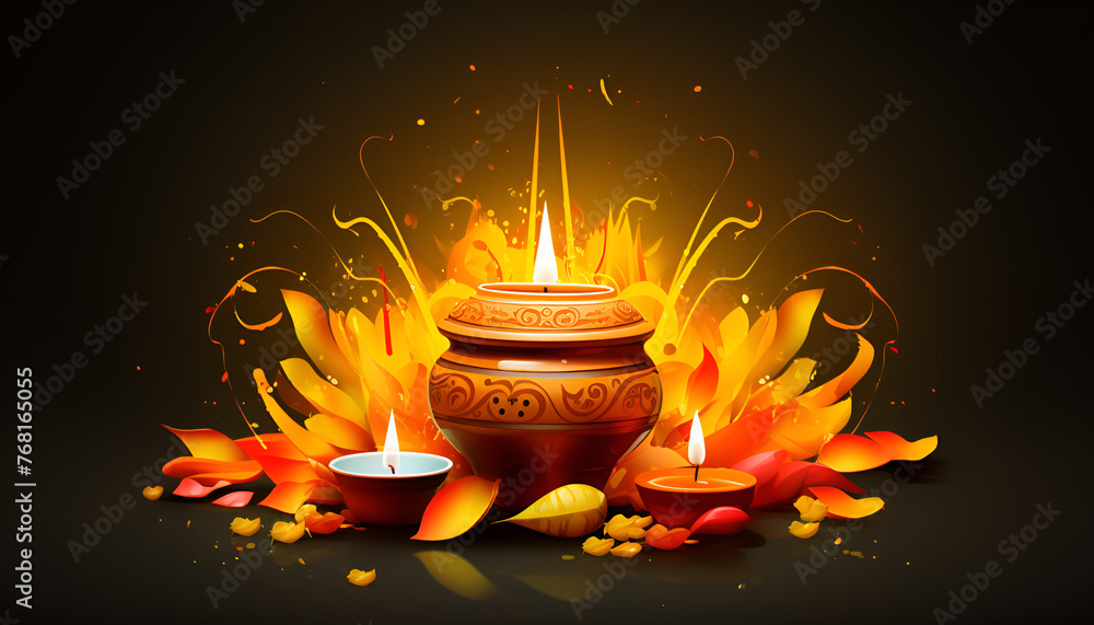 Thaipusam celebration background with Diya lamp and arrangement with a ...