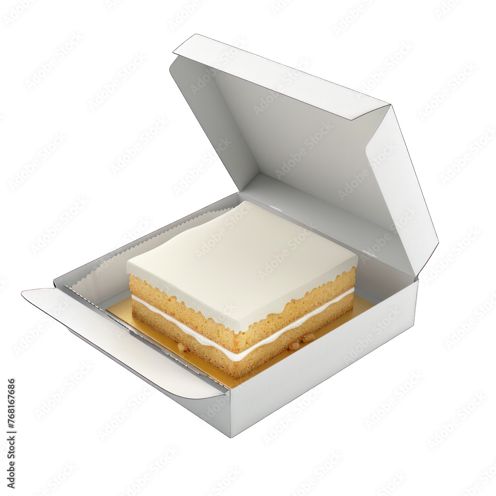 3d design of white opened square cake on isolated in transparent ...