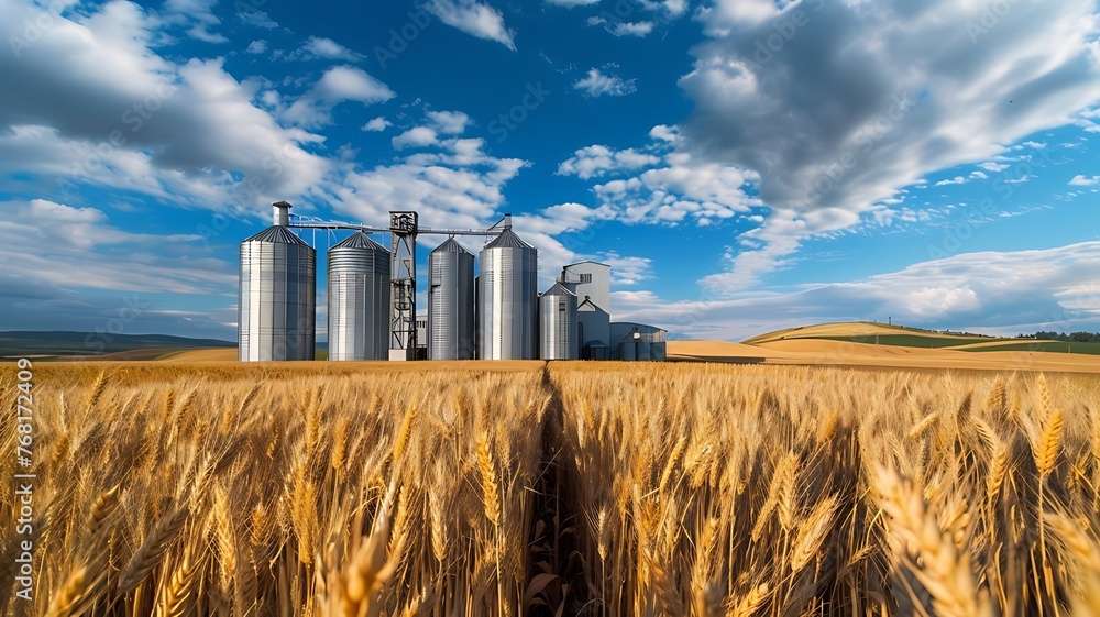 Agriculture silos background. Modern warehouse silos for storing grain ...