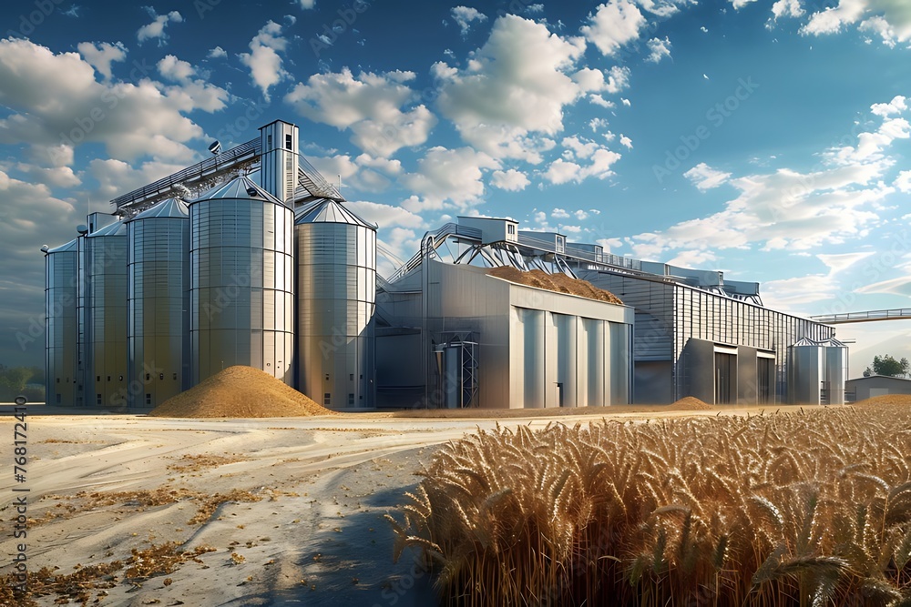 Agriculture silos background. Modern warehouse silos for storing grain ...