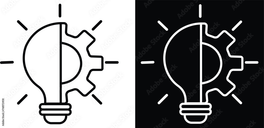 Innovation icon set. Light bulb and cog inside. inspiration flat vector ...