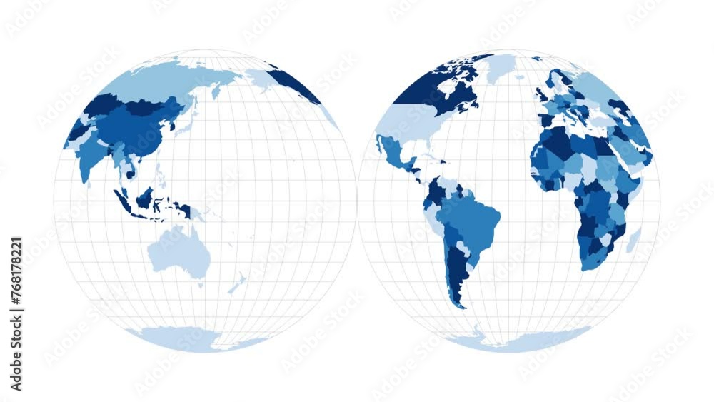 World Map. Mollweide projection interrupted into two (equal-area ...