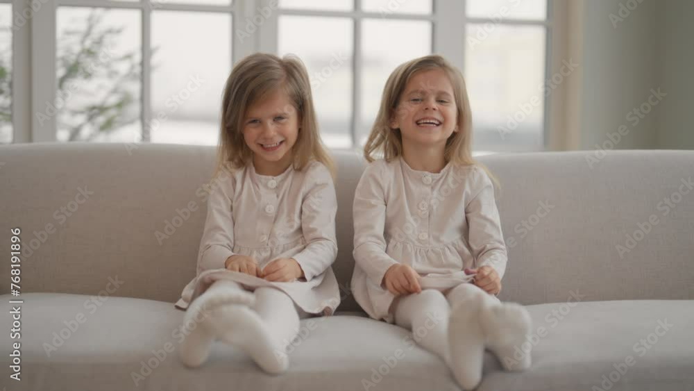 Two children twins playing at home. Happy cheerful mischievous little ...
