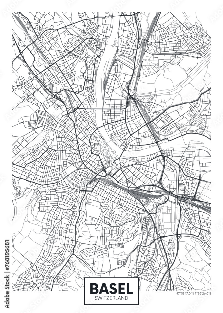 Poster City map Basel, detailed urban planning travel vector poster ...