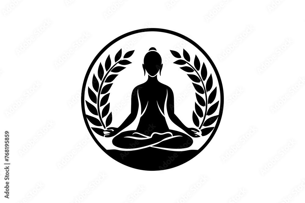 yoga logo in a circle silhouette vector art illustration Stock Vector ...