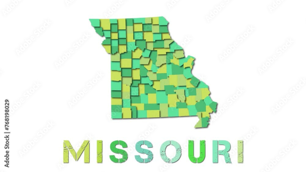 Missouri map with paper regions. Animated us state map growing from ...