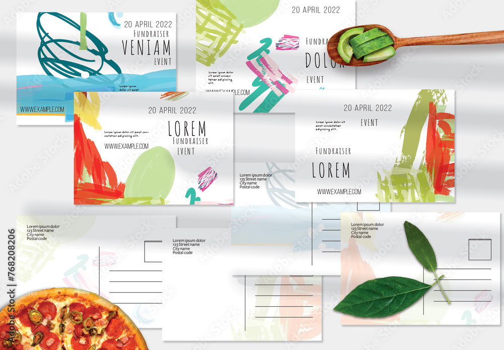 Postcard Layout with Bright Abstract Strokes for Universal Fundraiser ...