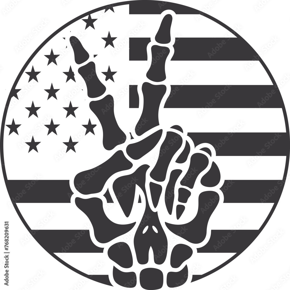 Funny Peace Sign skeleton with Usa Flag Vector Files,Skeleton Svg ...