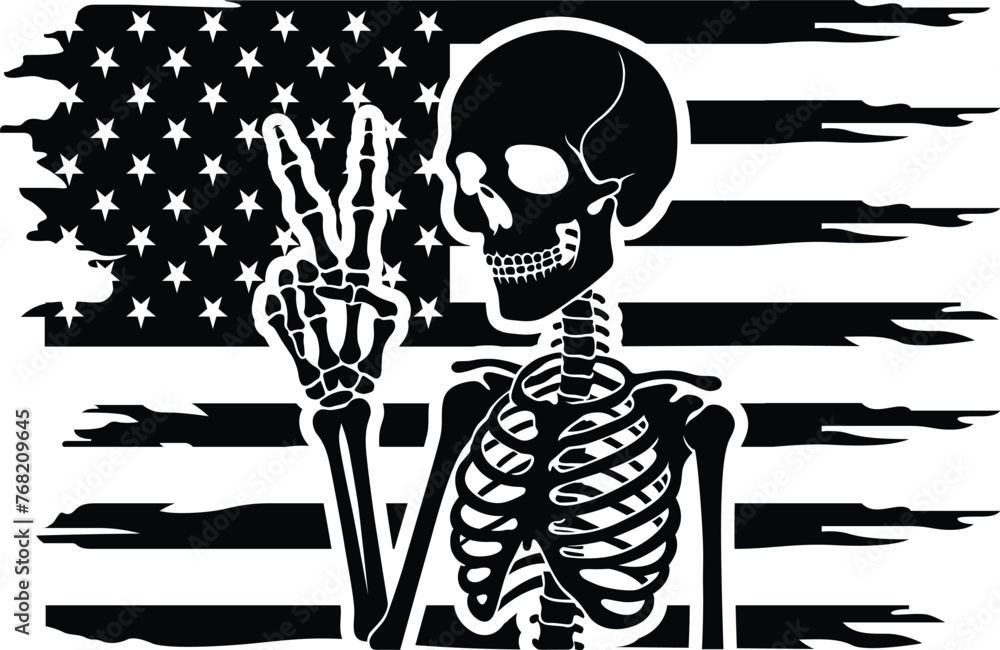 Funny Peace Sign skeleton with Usa Flag Vector Files,Skeleton Svg ...