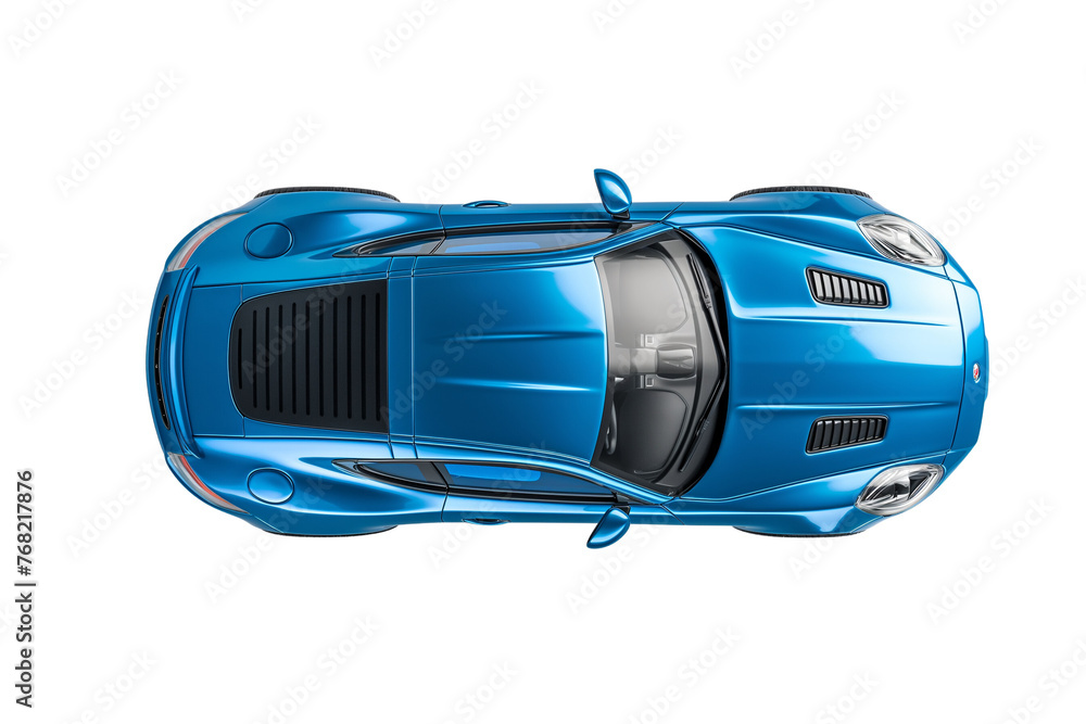 A modern blue sports car, top view, isolated on a transparent ...
