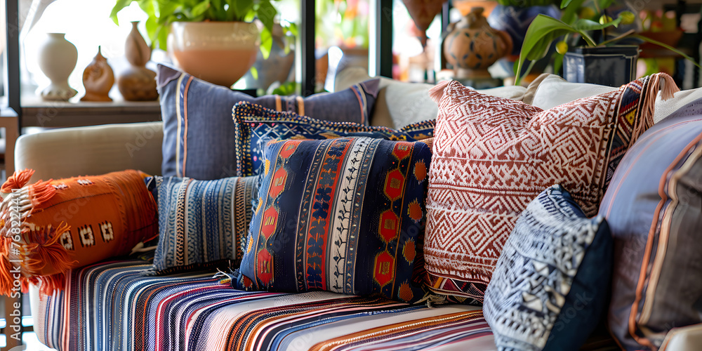 Eclectic product presentation with a mix of vibrant patterns, textured ...