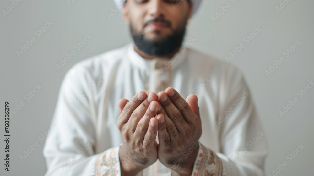 Man in Prayer with Hands Cupped, Islamic Worship Gesture, Isolated on ...
