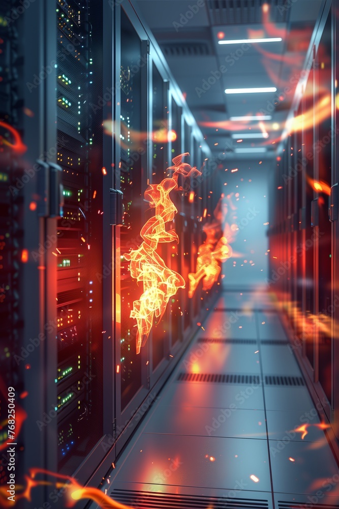 Modern futuristic data center storage supercomputer room, server ...