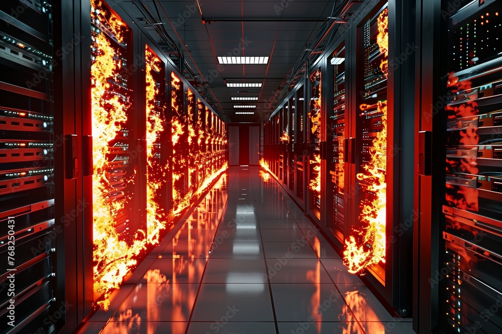 Modern futuristic data center storage supercomputer room, server ...