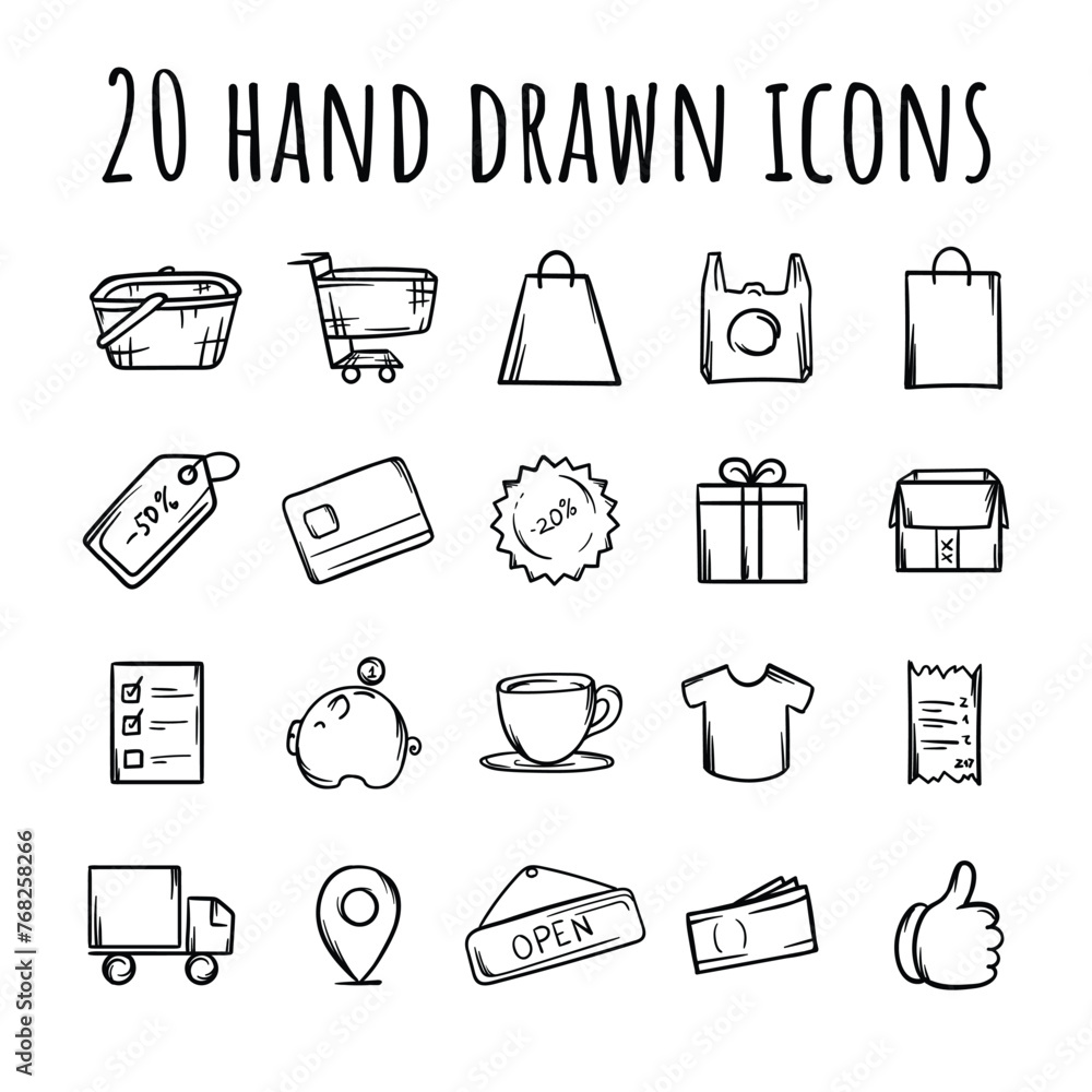 Set of black and white vector linear editable hand drawn icons ...