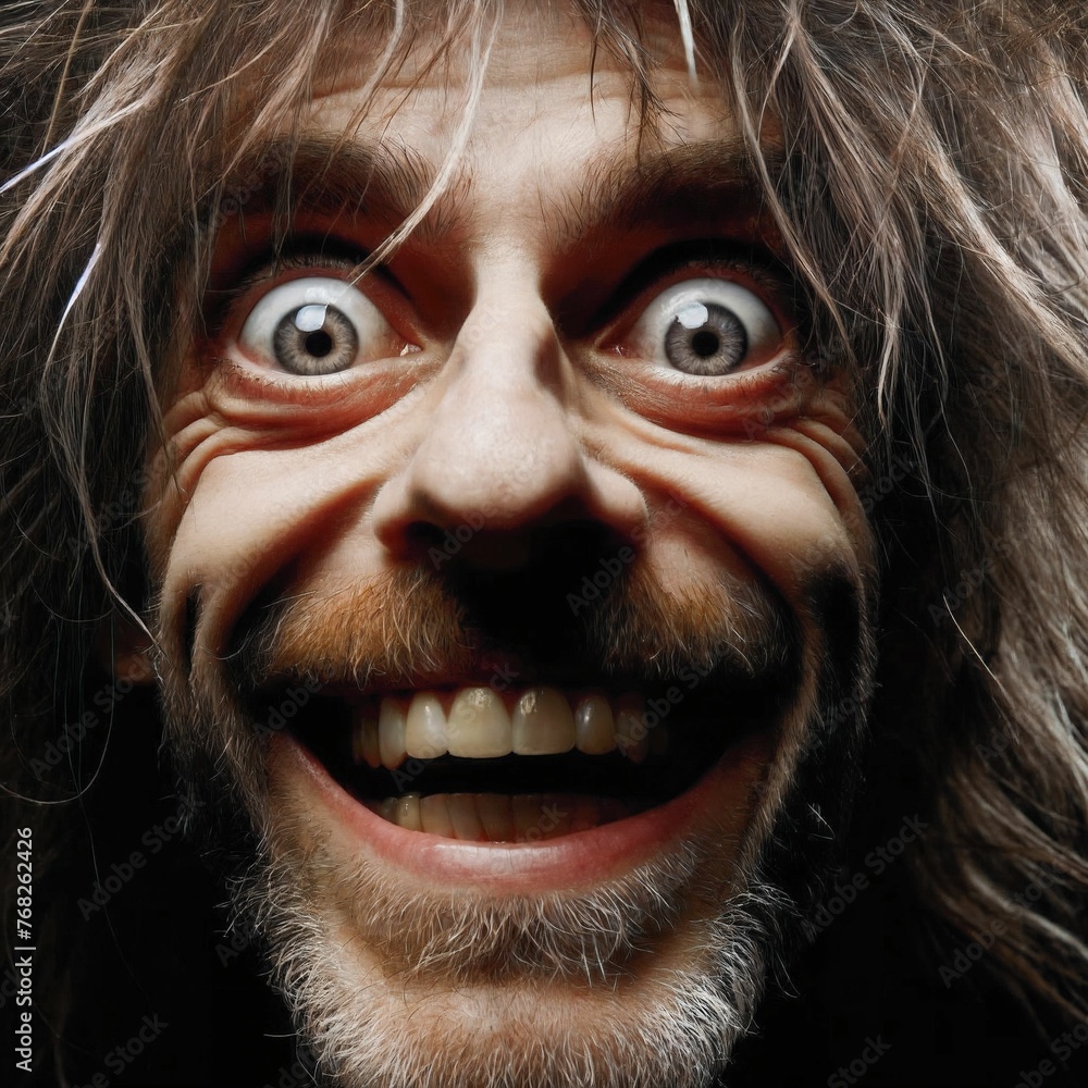 Man is going crazy in close-up. Going insane. Mental illness or disease. Psychopathic. Psychosis ...