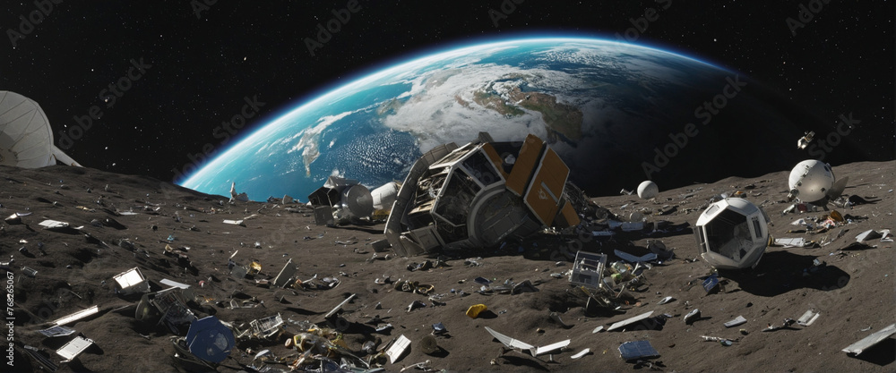 Space junk, space debris, floating in space, or earth atmosphere ...