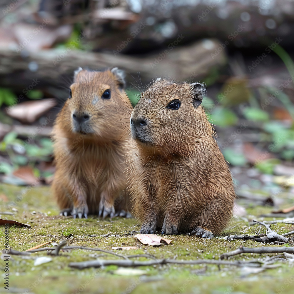 capybara couple sitting outside the watere Stock Photo | Adobe Stock