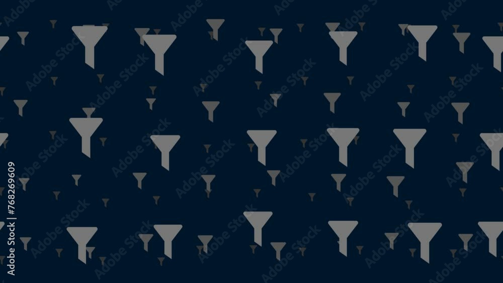 Funnel symbols float horizontally from left to right. Parallax fly effect. Floating symbols are ...