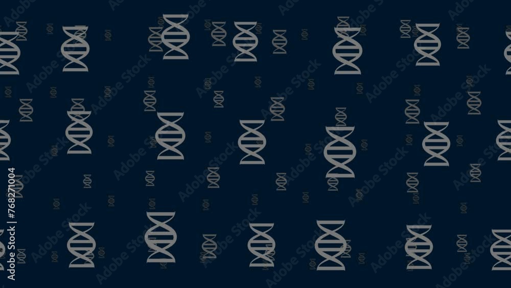Dna symbols float horizontally from left to right. Parallax fly effect ...