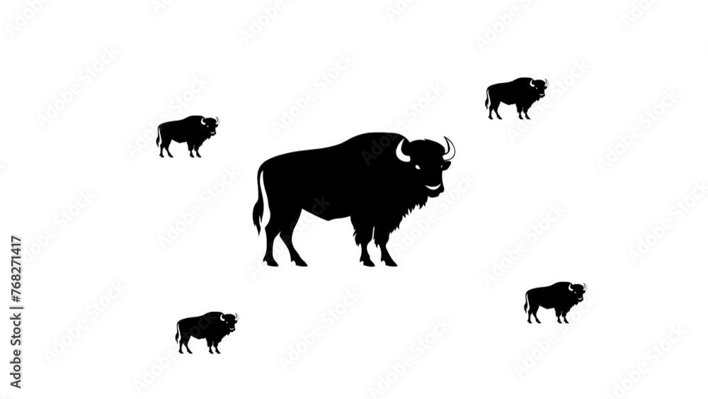 Zoom in and out animation the buffalo symbol. Large black symbol in the ...