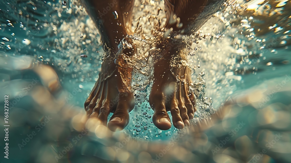 Beneath the water's surface, a detailed close-up unveils the vigorous ...