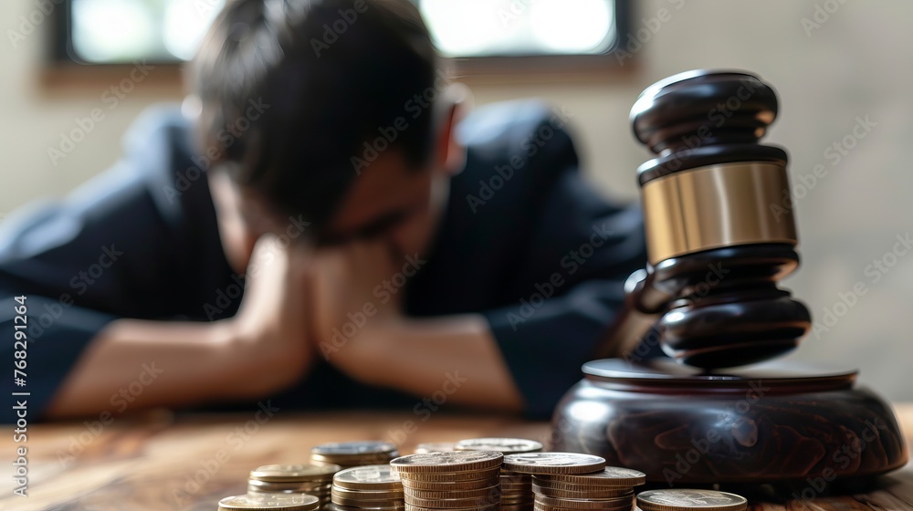 A sad man faces the burden of paying a penalty fine for legal ...