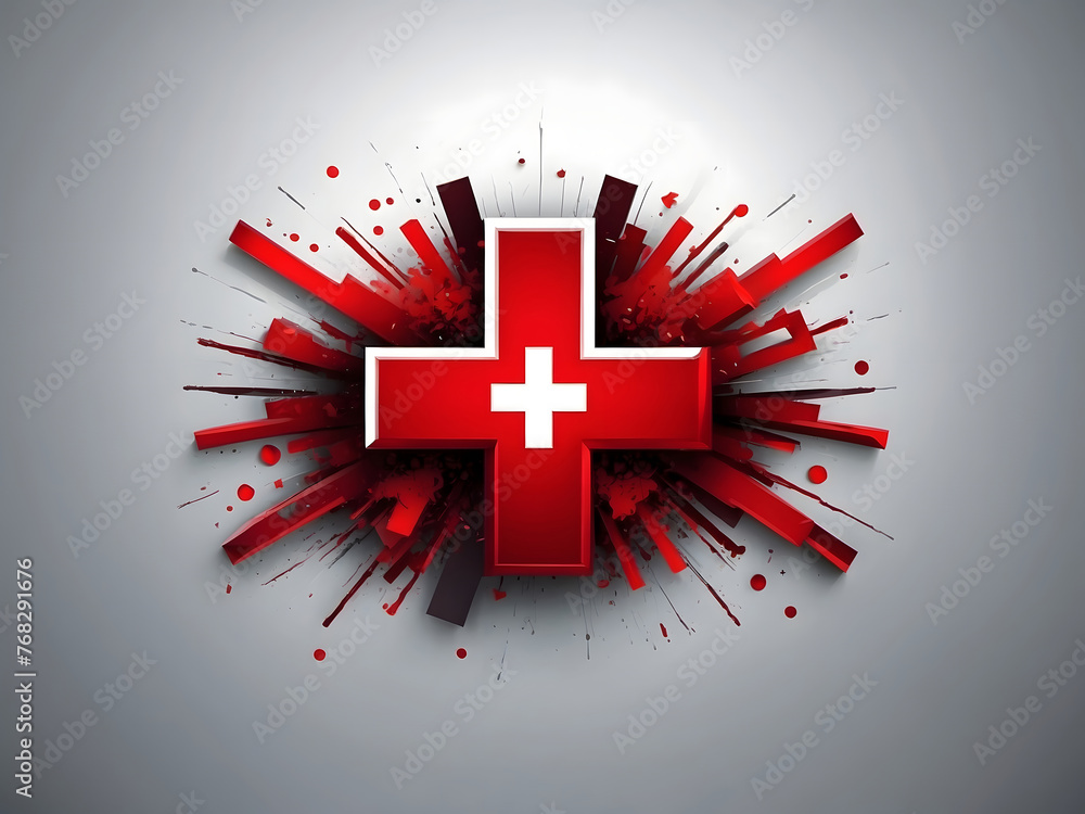 Vibrant red plus sign: Eye-catching healthcare banner design for your ...