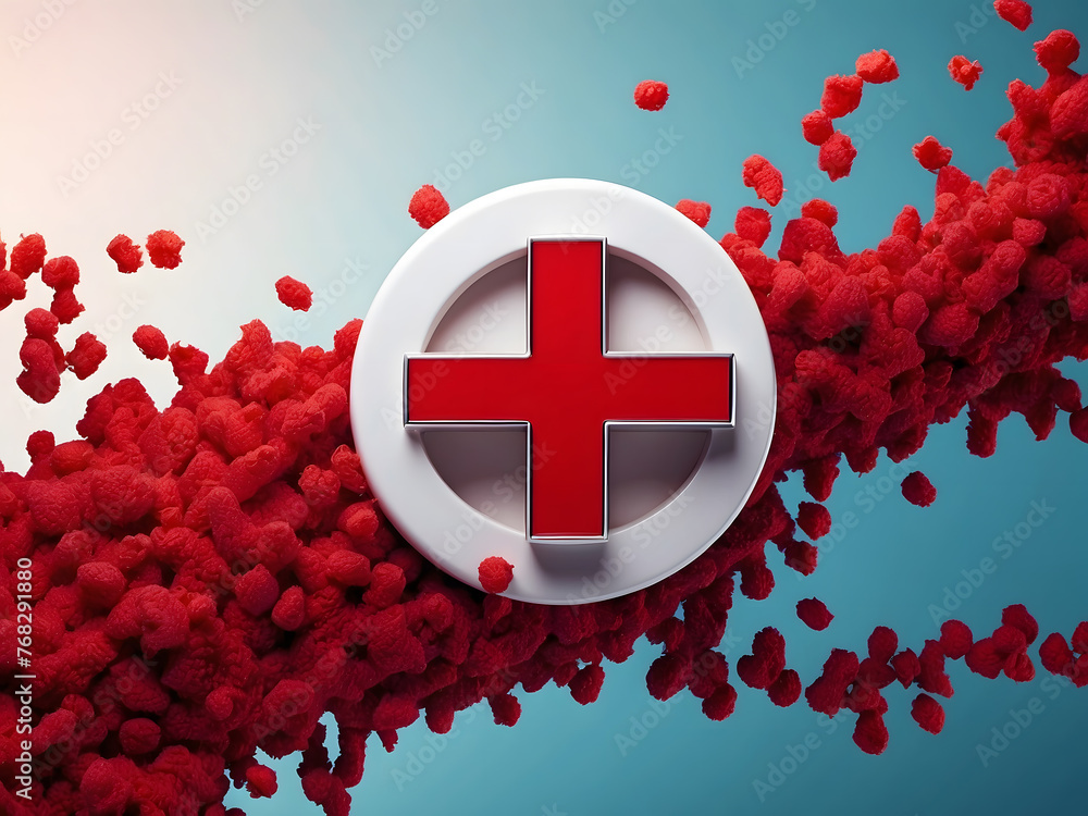 Vibrant red plus sign: Eye-catching healthcare banner design for your ...