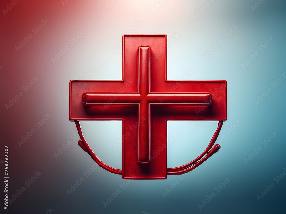 Vibrant red plus sign: Eye-catching healthcare banner design for your ...