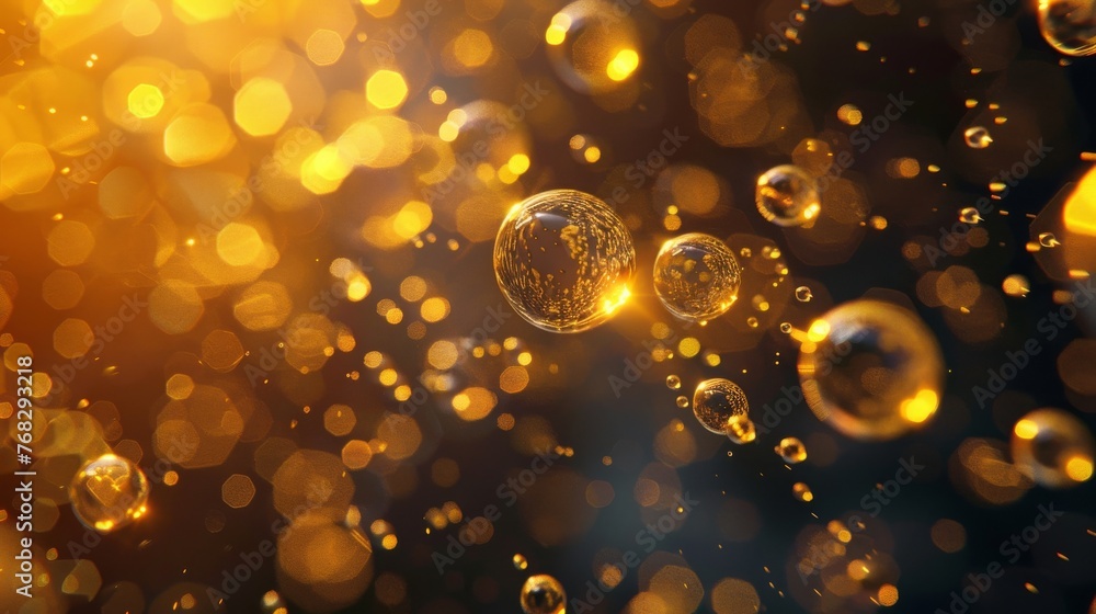 Gold collagen background, peptide molecule background. Yellow liquid ...